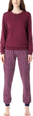 Merry Style Damen Lang Zweiteiliger Schlafanzug aus Baumwolle Pyjama Set Winter MS10-168 (Wein Sterne, XXL)