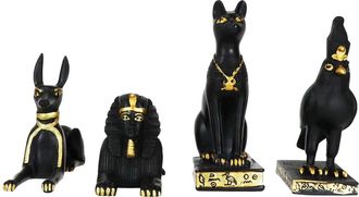 Ebros Gift &Auml;gyptische G&ouml;tter G&ouml;ttinnen Horus Androsphinx Bastet und Anubis Figuren Set mit 4 dekorativen Hieroglyphen Miniaturen Gottheiten &Auml;gyptens