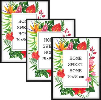 MG Design Set aus 3 Schwarz Bilderrahmen 70 x 90 cm - Aus echtem Holz mit Acrylglas, zum Aufh&auml;ngen & Aufstellen, f&uuml;r Fotos, Poster & Puzzle