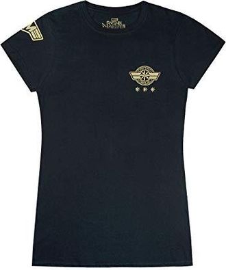 MARVEL Captain Marvel Shield Pocket Placement Womens Black T-Shirt, Noir, M