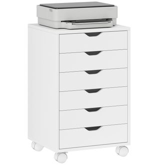 HOMCOM B&uuml;ro-Aktenschrank mit 6 Soft-Close-Schubladen, 4 Rollen, Letter/A4 B&uuml;ro-Schubladen, Vertikaler Druckerschrank, 40x35x63 cm, Wei&szlig;