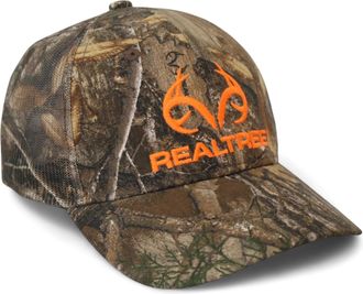 Realtree Edge Blaze Trucker-Kappe mit Logo, Netzstoff, Snapback, feuchtigkeitsableitendes Schweißband, strukturiertes Mittelprofil, vorgebogenes Visier, Camouf
