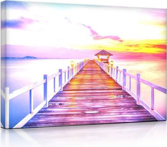 Lightbox Multicolor | Beleuchtete Wandbilder | Steg ins Meer bei Sonnenuntergang | 80x60 cm | Fully Lighted