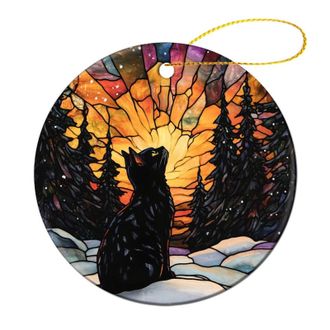 Generic Weihnachtsdekorationen Katzen Schwarze Sympathie Deko Ornamente Mit Schnur Weihnachtsbaumanh&auml;nger Aus Keramik F&uuml;r Drau&szlig;en Innen Fenster