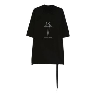 Rick Owens Homme, Tops, Noir, Taille: XL T-shirt ras du cou &agrave; imprim&eacute; &eacute;toile