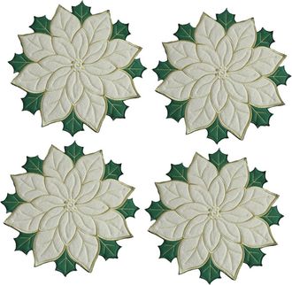 Garneck 4 Stück Platzset Mit Weihnachtsstern Aus Leinen Und Schaumstoff Bestickte Tischsets Hitzebeständig rutschfest Für Wohnzimmer Und Esszimmer