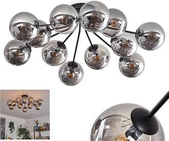 HOFSTEIN Deckenleuchte Gastor, Deckenlampe aus Metall/Glas in Schwarz/Rauchfarben, Leuchte im modernen Retro/Vintage-Design mit Schirmen aus Glas (&Oslash; 15 cm), 12
