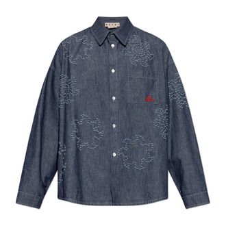 Marni Homme, Chemises, Bleu, Taille: L Chemise Surdimensionn&eacute;e en Chambray avec Motif Soleil