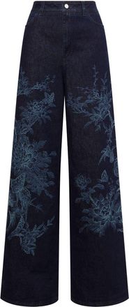 Alberta Ferretti jean à fleurs - Bleu