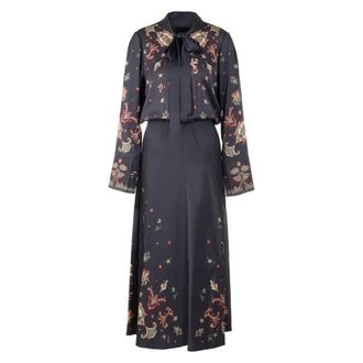 Marc Cain Langes Viskosekleid mit Paisleydruck - - Dresses - Damen - Grau - M
