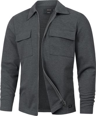 Indicode Herren INNello Zip Shirt Hemdjacke mit Kentkragen und Rei&szlig;verschluss | &Uuml;bergangsjacke Langarmhemd f&uuml;r M&auml;nner Charcoal Mix, XL