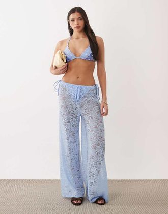 South Beach Pantalon large en dentelle - Bleu cendr&eacute;