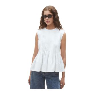 Suncoo Femme, Tops, Blanc, Taille: 36 FR Pleated Peplum Blouse
