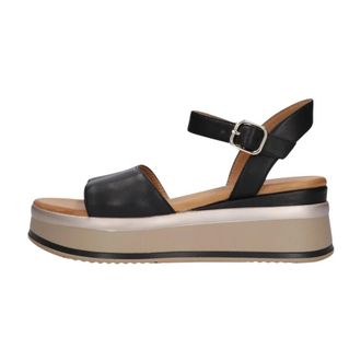 Inuovo Schwarze Ledersandalen mit Goldener Schnalle - - Shoes - Damen - Schwarzk - 42 EU
