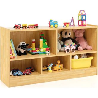Costway Costway - Kinder Spielzeugschrank Holz, Spielzeugregal mit 2 gro&szlig;en F&auml;chern und 3 kleinen F&auml;chern, offen, Kinderregal f&uuml;r Spielzeug, Puppen und