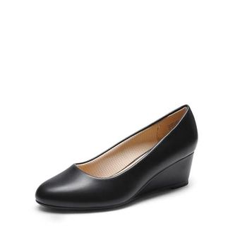 Dream Pairs Escarpins à talons compensés fermés à bout rond pour femme - Confortables à enfiler - Chaussures de travail ou de mariage, Polyuréthane noir., 37.5 EU