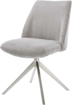 DELIFE Esszimmerstuhl Elso-Flex Kreuzgestell breit Edelstahl Cord Silbergrau 360&deg; drehbar Wippfunktion Taschenfederkern