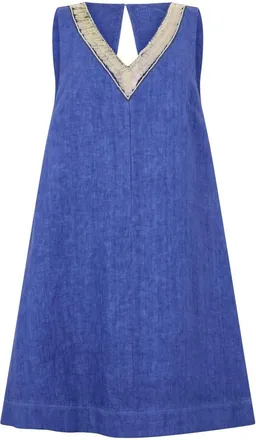 120% Lino Femme, Robes, Bleu, Taille: 44 FR Mini-robe en lin