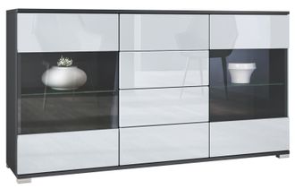 Vladon Sideboard Bari V1, Kommode mit 2 großen Türen und 4 Schubladen, Anthrazit matt/Weiß Hochglanz (138,5 x 75,5 x 35)