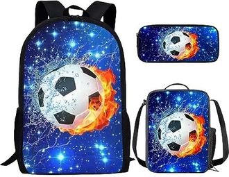 Generic Sac &agrave; dos de sport de football pour gar&ccedil;ons avec sacs &agrave; d&eacute;jeuner, trousse &agrave; crayons, sac &agrave; dos de maternelle, sac &agrave; dos de camping, Noir, taille uniqu