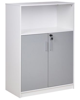 Beliani B&uuml;roschrank grau/wei&szlig; 117 x 80 x 40 cm abschlie&szlig;bar offenes Ablagefach Zehna