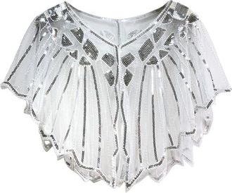 Generic Robe châle ample en maille 2026 enveloppée avec paillettes pour fête, banquet, étole en coeur, écharpe, écharpe, pour femme, pour soirée rétro Gatsb, 