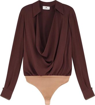 Elisabetta Franchi Femme, Tops, Brun, Taille: 44 FR Draped Neckline Bodysuit