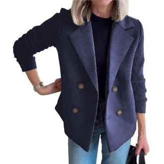 Generic Manteau d&eacute;contract&eacute; &agrave; manches patchwork en tricot &agrave; revers pour femme, nouveau caban 2025 &agrave; double boutonnage, noir fonc&eacute;, 5XL