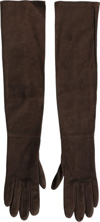 Dolce & Gabbana Suede Elbow Length Gloves - Brown