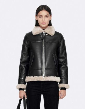 AllSaints Lennox Lammfelljacke in Schwarz/Beige