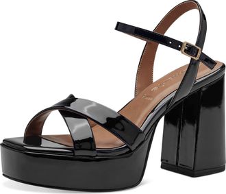 Tamaris Damen Sandalen mit Absatz Vegan Blockabsatz; BLACK/schwarz; 36