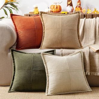 Miulee Housses de Coussin en C&ocirc;tel&eacute; Lot de 4 Housses de Coussin Patchwork Carr&eacute;es D&eacute;coratives Taie doreiller Souple pour D&eacute;coration Int&eacute;rieure Canap&eacute; Chambre