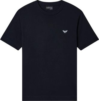 Emporio Armani Homme, Tops, Bleu, Taille: 2XL T-shirt ras du cou avec broderie aigle