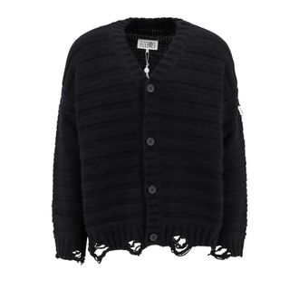 Maison Margiela Homme, Pulls, Noir, Taille: XL Cardigan col V effet Destroyed
