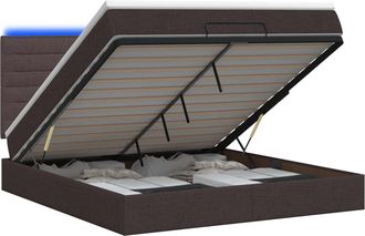 vidaXL Letto Ottomano Con Materasso E Led Marrone Scuro 140 X 190 Cm Vidaxl