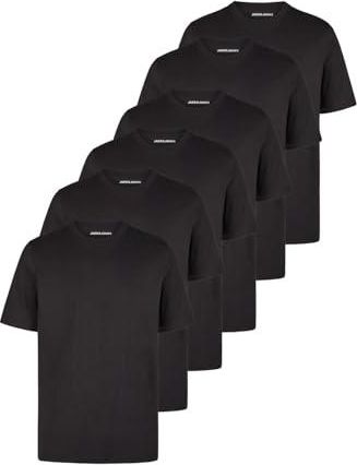 Jack & Jones Lot de 6 t-shirts basiques pour homme - Coupe droite - Col rond - Manches courtes - Pour lété - Noir et blanc - Tailles S, M, L, XL, XXL, 3XL, 6 x noi