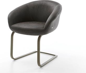 DELIFE Freischwinger Vinka-Flex mit Armlehnen Mikrofaser Anthrazit Vintage Freischwinger flach Effektfinish Titan Taschenfederkern, Esszimmerstühle