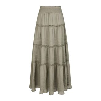 Neo Noir Femme, Jupes, Vert, Taille: 38 FR Jupe Longue en Voile Vert Fum&eacute;e avec D&eacute;tails en Dentelle