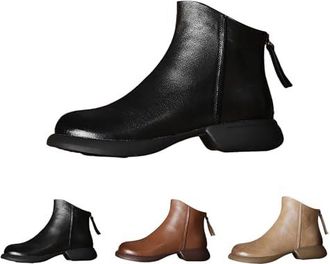 Generic Bottines pour femme - En cuir synthétique souple - Style rétro - Avec fermeture éclair à larrière - Semelle souple antidérapante - Talon bas - Chaussu
