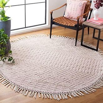 Safavieh Boho Teppich für Wohnzimmer, Esszimmer, Schlafzimmer - Natura Collection, Kurzer Flor, Elfenbein und Rosa, 183 X 183 cm