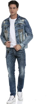 Cipo & Baxx Herren Jeansjacke CJ264 Blau - Stylische Denim Jacke im Used-Look mit Ziern&auml;hten, Rissen & Modernem Design - Modische &Uuml;bergangsjacke f&uuml;r Alltag, Freiz