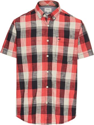 Camel Active Herren Kariertes Kurzarmhemd aus Reiner Baumwolle Rot, menswear-3XL