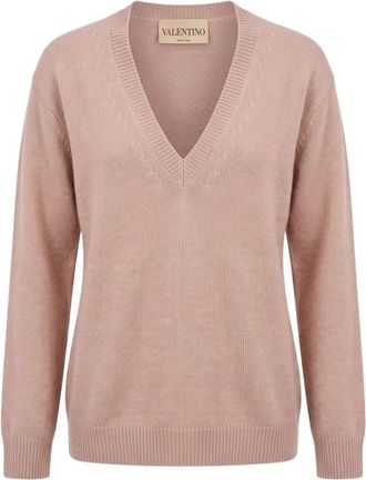 Valentino V-Ausschnitt Kaschmirpullover - - Knitwear - Damen - Rosa - M