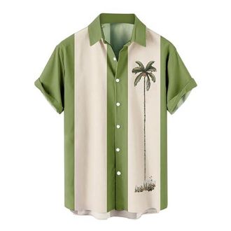 Generic Chemise boutonn&eacute;e pour homme, chemise &agrave; manches courtes, chemise hawa&iuml;enne aux couleurs contrast&eacute;es, chemises de plage imprim&eacute;es palmiers, chemises de