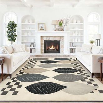 Generic Moderne Antid&eacute;rapant Tapis Brun Clair - Doux R&eacute;sistant Lavable en Machine Tapis &agrave; Motif Plante Dessin Anim&eacute; Feuille Grille Poil Ras Moquette pour Salo