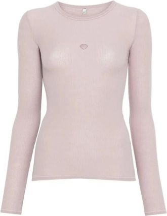 BASERANGE Femme, Tops, Violet, Taille: 38 FR Manche Longue Col Rond en Maille C&ocirc;tel&eacute;e