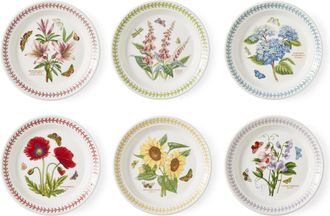 Portmeirion Portmerion Botanic Garden Meadow Salatteller, rund, 20,3 cm, verschiedene Blumen mit buntem Lorbeerblatt-Rand, Steingut, mikrowellen- und spülmaschine
