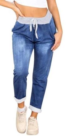 WearAll Pantalon de jogging élastique avec cordon de serrage pour femme Imprimé floral, Denium tie-dye, 48/50/grande taille