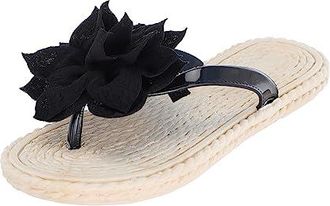 Generic Tongs plates pour femme - Sandales dété pour femme - Sandales de plage confortables à bout ouvert - Sandales plates à semelle souple - Pantoufles tend