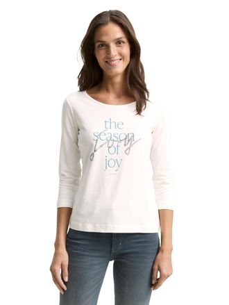 Tom Tailor Damen 1050751 Langarmshirt mit Print, 10320-Soft Clear White, XL